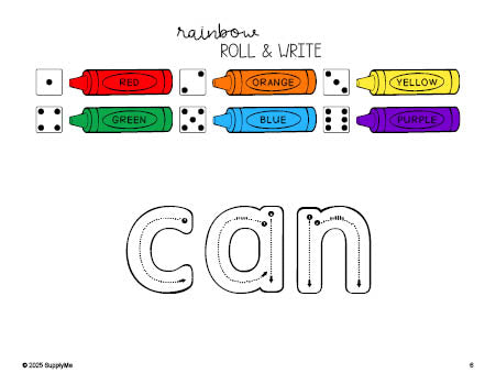 FREE Preschool Worksheet, Rainbow Roll and Write Sight Word Tracing ...