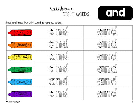 FREE Preschool Worksheet, Rainbow Sight Word Tracing Worksheet ...