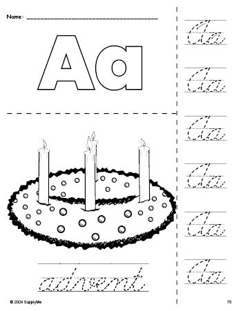 FREE Printable Advent Christmas Coloring Page and Cursive Letter ...