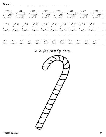 FREE Printable Candy Cane Christmas Coloring Page and Cursive Letter ...