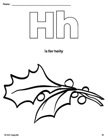 FREE Printable Holly Christmas Coloring Page, Letter H Coloring Page ...