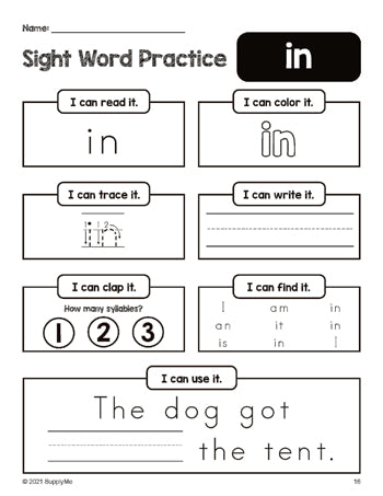 FREE Printable Preschool Sight Word Worksheet, Beginner Sight Word for ...