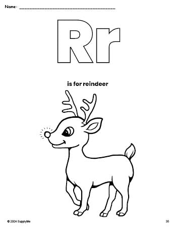 FREE Printable Reindeer Christmas Coloring Page, Letter R Coloring Page ...
