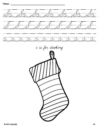FREE Printable Stocking Christmas Coloring Page and Cursive Letter ...