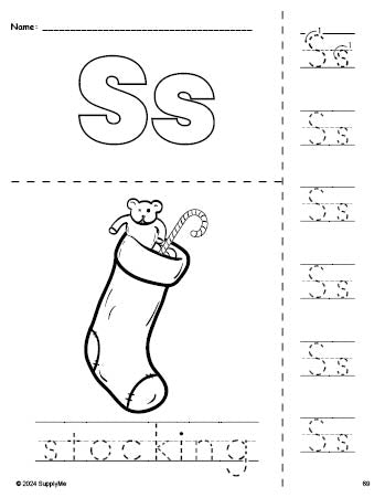 FREE Printable Stocking Christmas Coloring Page and Letter Tracing ...