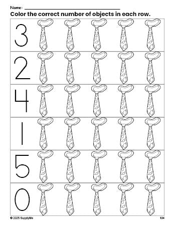 FREE Tie Count and Color Worksheet for Preschoolers, Tie Coloring Page ...