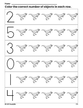 FREE Tyrannosaurus Rex Count and Color Worksheet for Preschoolers ...