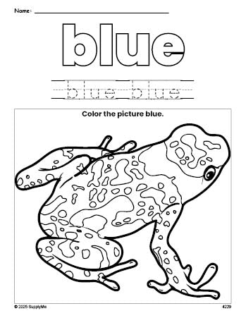 FREE Frog Color Blue Coloring Page and Color Worksheet, Blue Worksheet ...