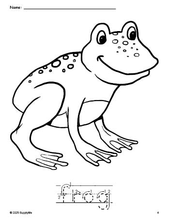 FREE Printable Frog Coloring Page and Word Tracing Worksheet, Letter ...