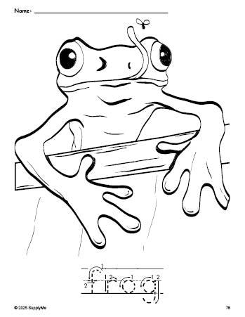 FREE Printable Frog Coloring Page and Word Tracing Worksheet, Letter ...