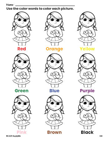 FREE Girl Coloring Page and Color Worksheet for Preschoolers to Learn ...