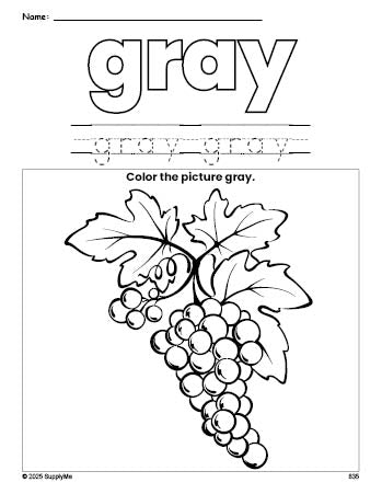 FREE Grapes Color Gray Coloring Page and Color Worksheet, Gray ...