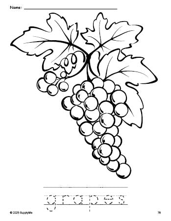 FREE Printable Grapes Coloring Page and Word Tracing Worksheet, Perfect ...