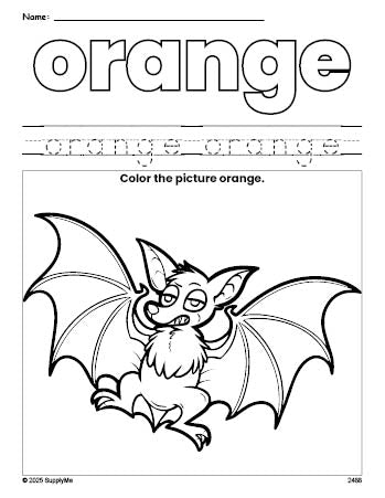 FREE Halloween Bat Color Orange Coloring Page and Color Worksheet ...