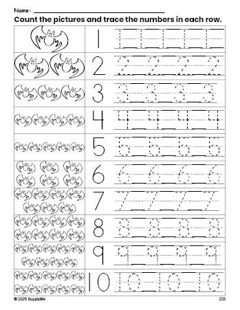 FREE Printable Halloween Bat Counting Worksheet for Preschool and Pre-K ...