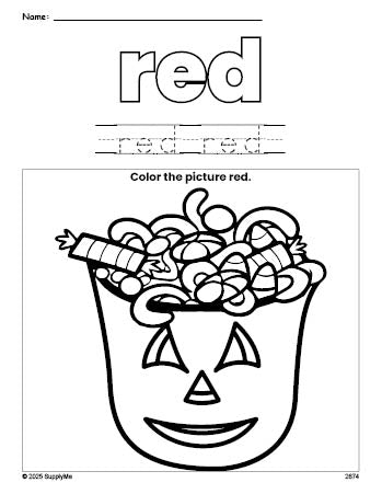 FREE Halloween Candy Color Red Coloring Page and Color Worksheet, Red ...