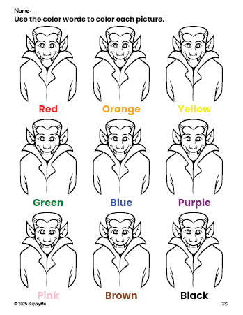 FREE Halloween Dracula Coloring Page and Color Worksheet for ...