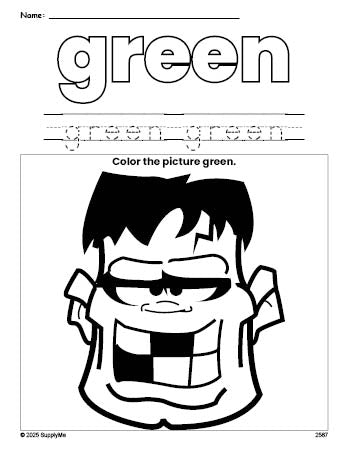 FREE Halloween Frankenstein Color Green Coloring Page and Color ...