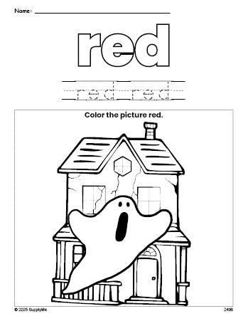 FREE Halloween Haunted House Color Red Coloring Page and Color ...