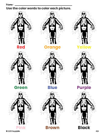 FREE Halloween Skeleton Coloring Page and Color Worksheet for ...