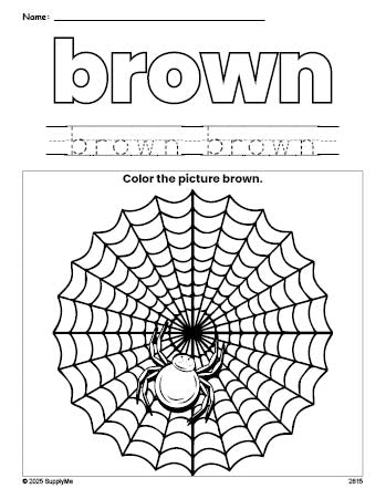 FREE Halloween Spider Color Brown Coloring Page and Color Worksheet ...