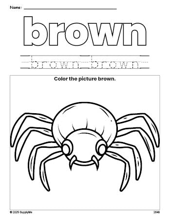 FREE Halloween Spider Color Brown Coloring Page and Color Worksheet ...