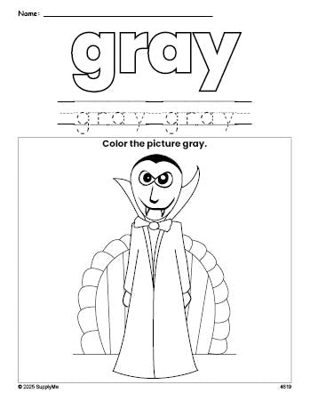 FREE Halloween Vampire Color Gray Coloring Page and Color Worksheet ...