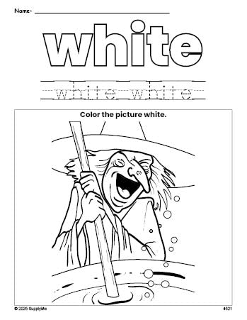 FREE Halloween Witch Color White Coloring Page and Color Worksheet ...