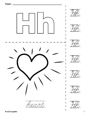 FREE Printable Heart Valentine's Day Coloring Page and Cursive Letter ...