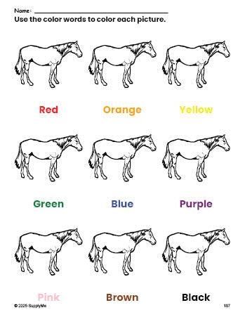FREE Horse Coloring Page and Color Worksheet for Preschoolers to Learn ...