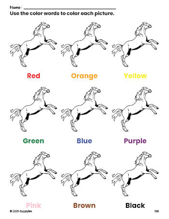 FREE Horse Coloring Page and Color Worksheet for Preschoolers to Learn ...