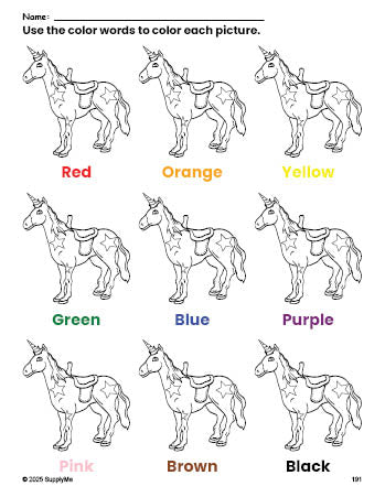 FREE Horse Coloring Page and Color Worksheet for Preschoolers to Learn ...