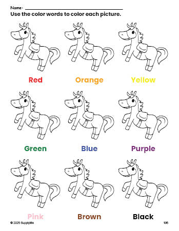FREE Horse Coloring Page and Color Worksheet for Preschoolers to Learn ...