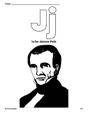 FREE Printable James Polk Presidents' Day Coloring Page, Letter J ...