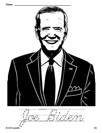 FREE Printable Joe Biden Presidents' Day Coloring Page and Cursive Word ...