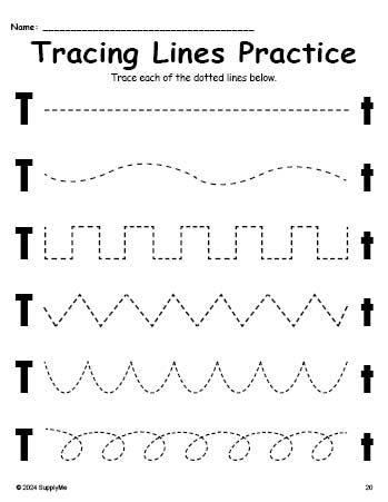 Letter T Line Tracing Worksheet, Uppercase And Lowercase Letters – SupplyMe