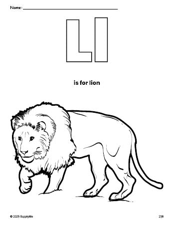 FREE Printable Lion Coloring Page, Letter L Coloring Page for Preschool ...