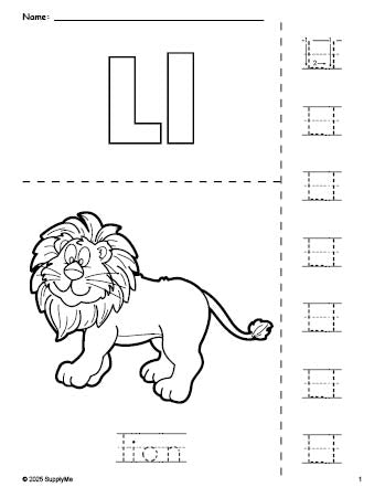 FREE Printable Lion Coloring Page and Letter Tracing Worksheet, Letter ...