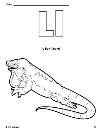 FREE Printable Lizard Coloring Page, Letter L Coloring Page for ...