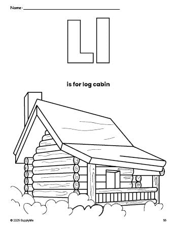 FREE Printable Log Cabin Thanksgiving Coloring Page, Letter L Coloring ...