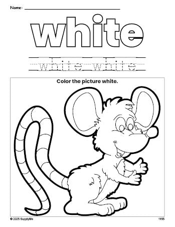 FREE Mouse Color White Coloring Page and Color Worksheet, White ...