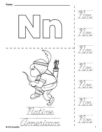 FREE Printable Native American Thanksgiving Coloring Page and Cursive ...