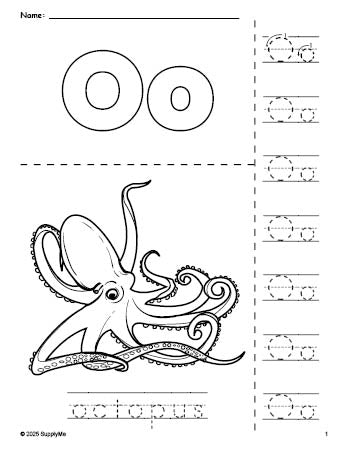FREE Printable Octopus Coloring Page and Letter Tracing Worksheet ...