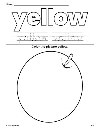FREE Orange Color Yellow Coloring Page and Color Worksheet, Yellow ...