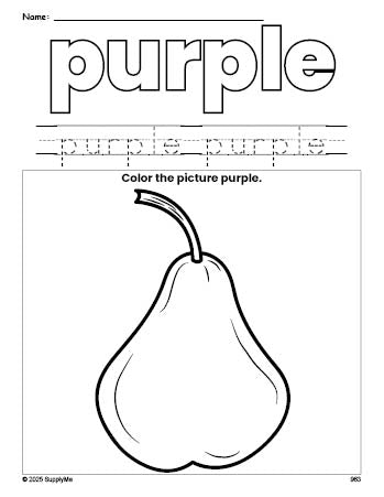 FREE Pear Color Purple Coloring Page and Color Worksheet, Purple ...