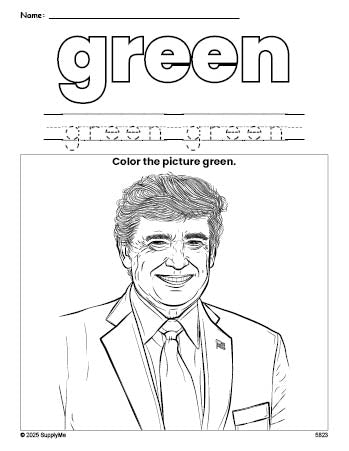 FREE Presidents' Day Donald Trump Color Green Coloring Page and Color ...