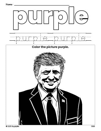 FREE Presidents' Day Donald Trump Color Purple Coloring Page and Color ...