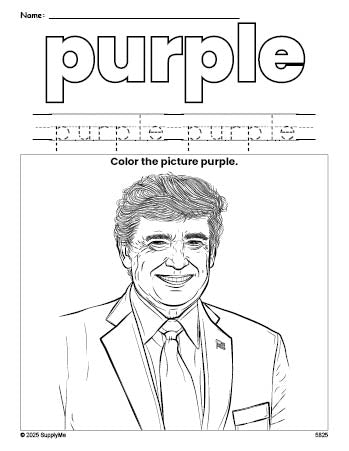 FREE Presidents' Day Donald Trump Color Purple Coloring Page and Color ...