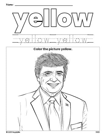 FREE Presidents' Day Donald Trump Color Yellow Coloring Page and Color ...