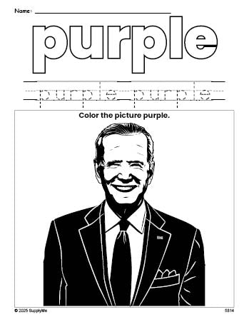 FREE Presidents' Day Joe Biden Color Purple Coloring Page and Color ...
